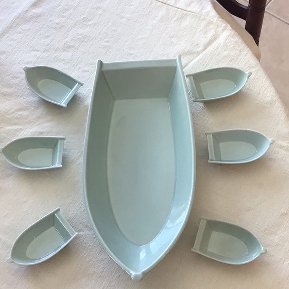 Dining | Beautiful Boat Shaped Ceramic Serving Bowl With 6 Side Dishes ...